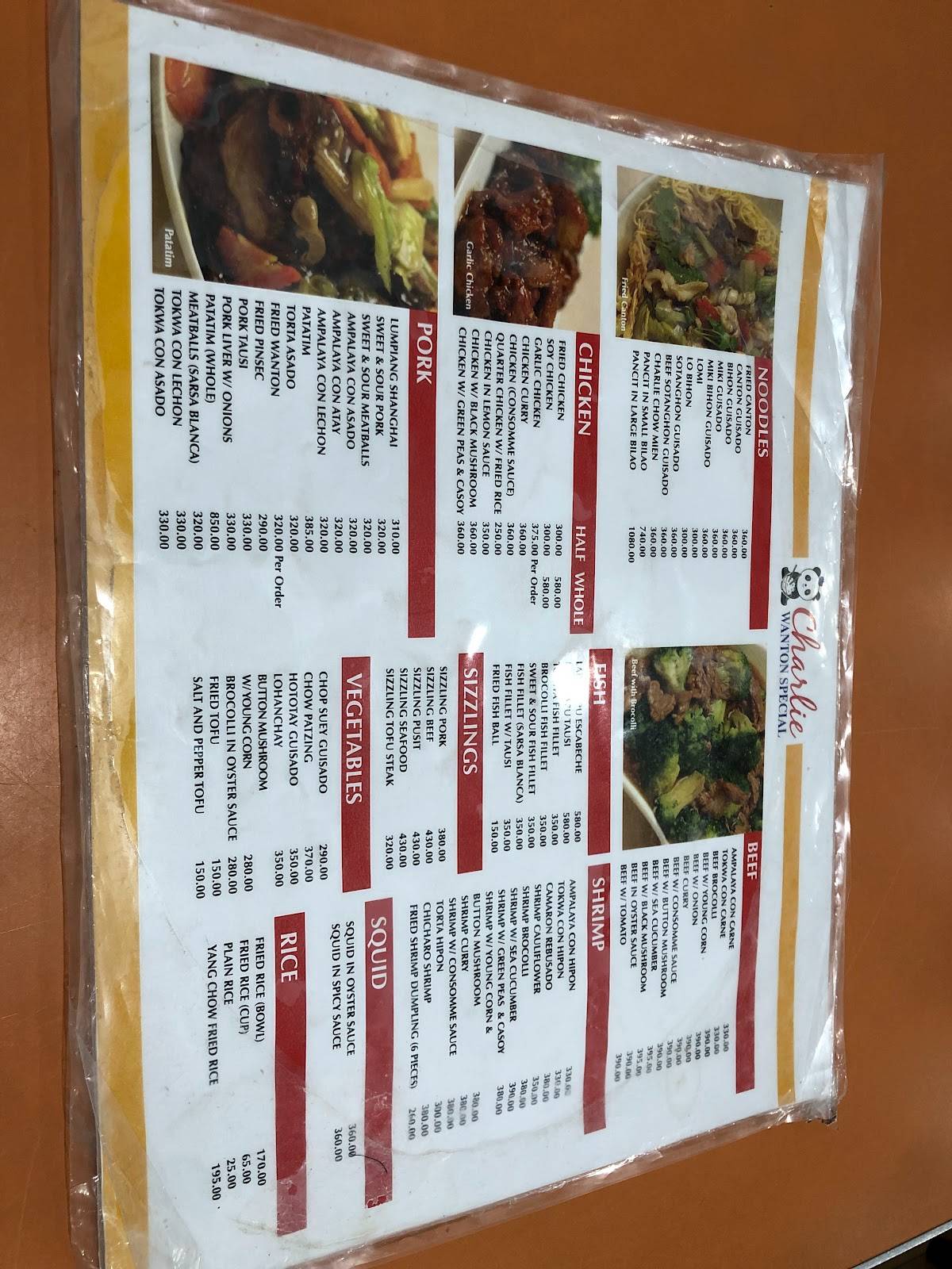 Menu at Charlie Wanton Special restaurant, Mandaluyong