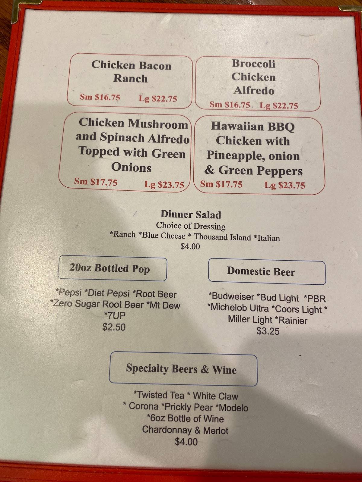 Menu at Charlie's Pizza pizzeria, Cut Bank