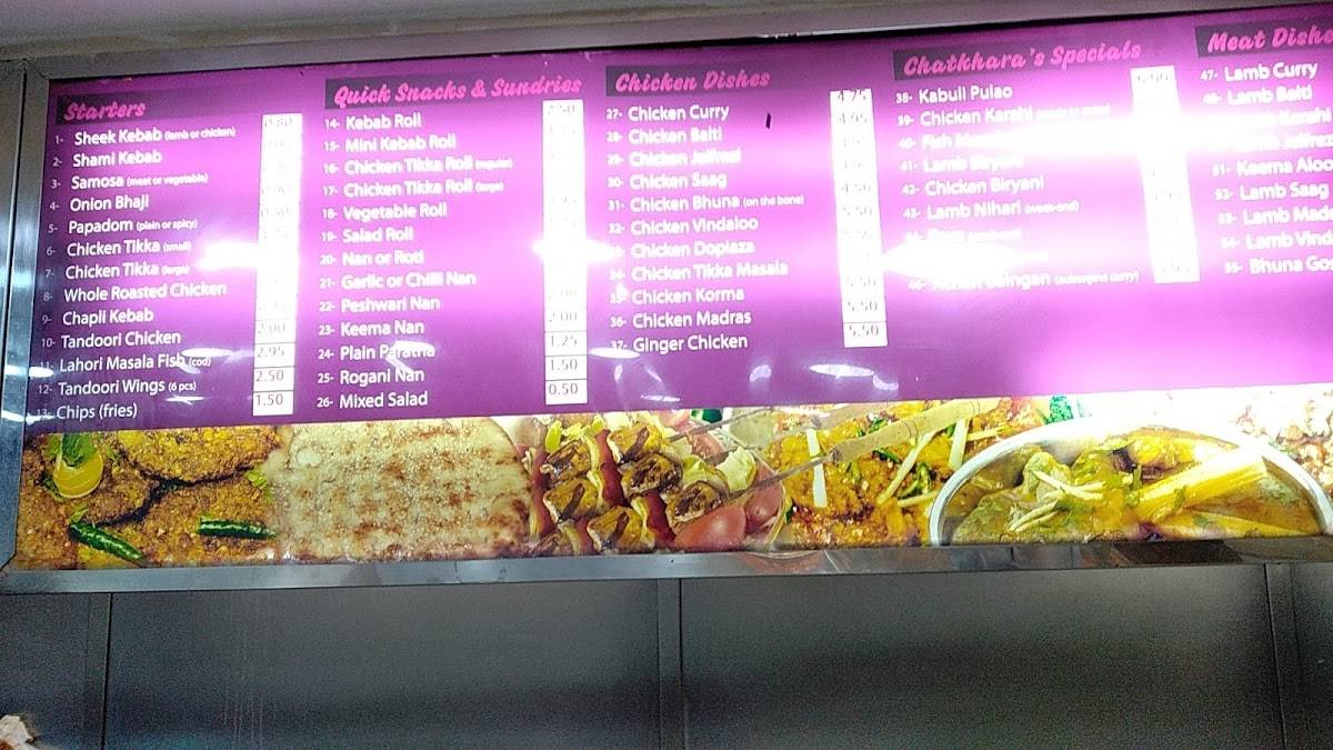 Menu at Chatkhara Restaurant, London, 84 Walworth Rd