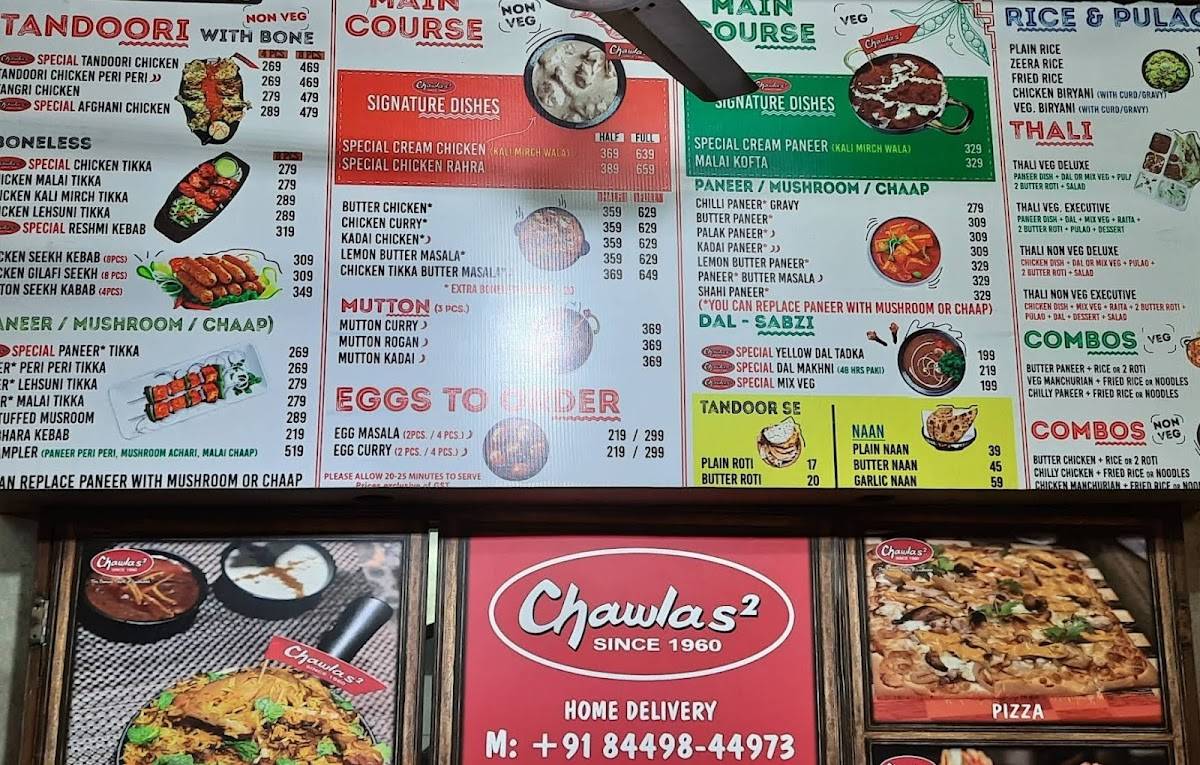 Menu at Chawlas2 - SECTOR 7, Chandigarh