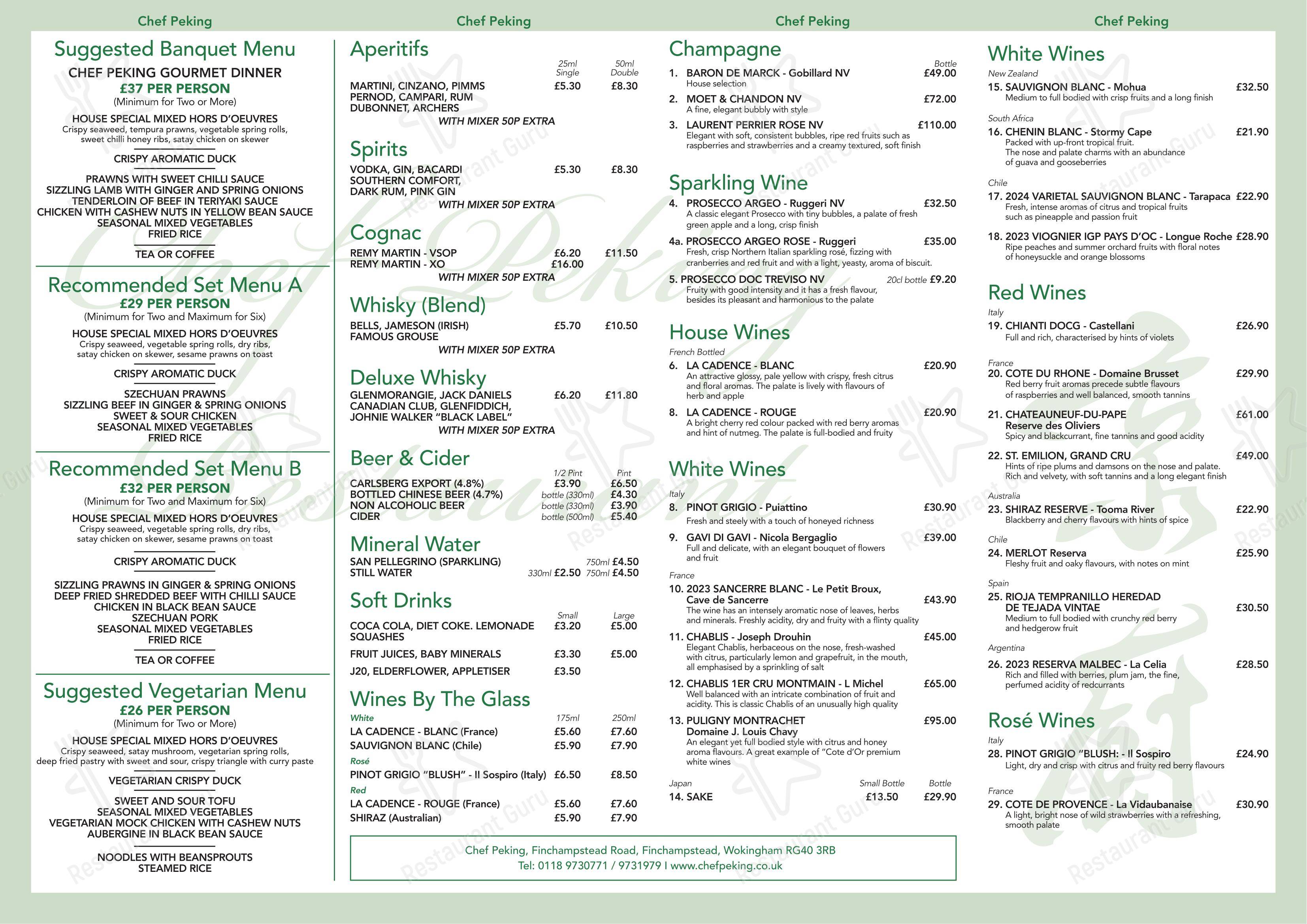 Menu at Chef Peking restaurant, Wokingham, 426 Finchampstead Rd