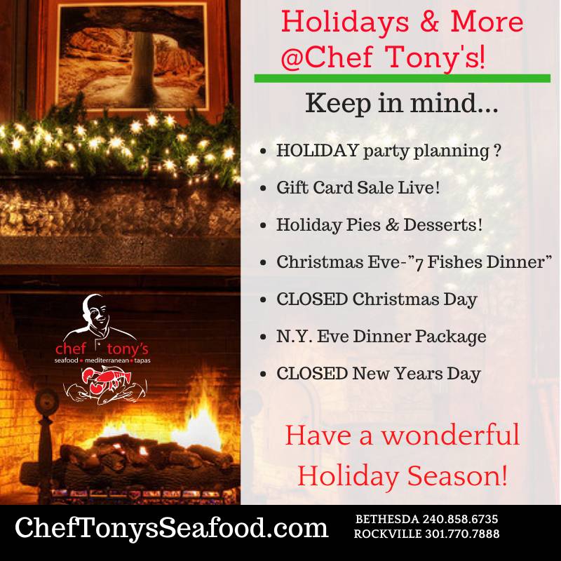 Menu at Chef Tony's Fresh Seafood restaurant, Rockville