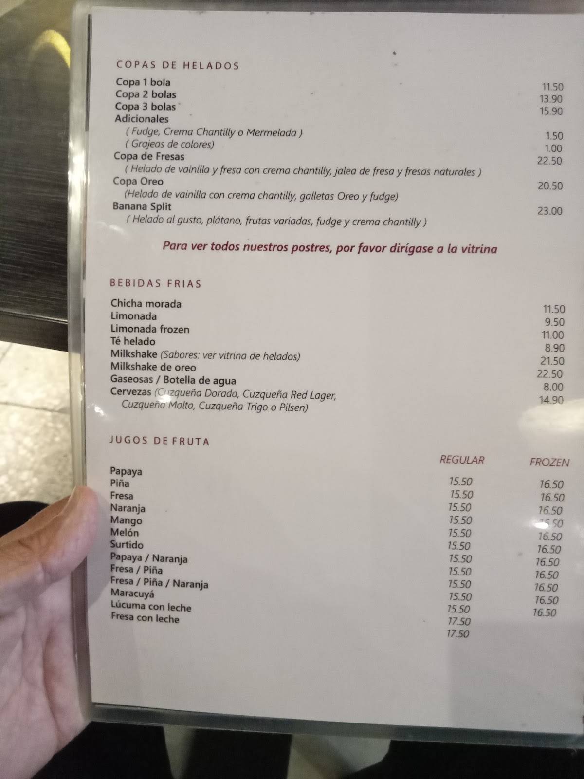 Carta de Chef's Café, Miraflores, Av. José Larco 763