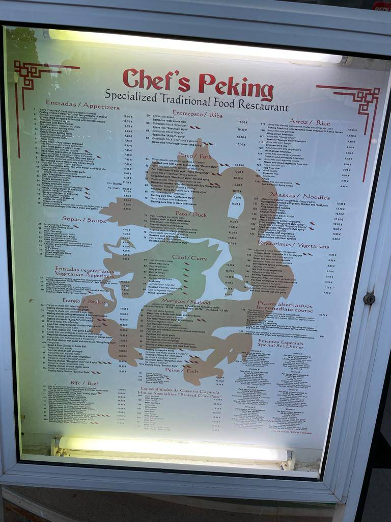 Menu at Chef's Peking restaurant, Olhos de Água