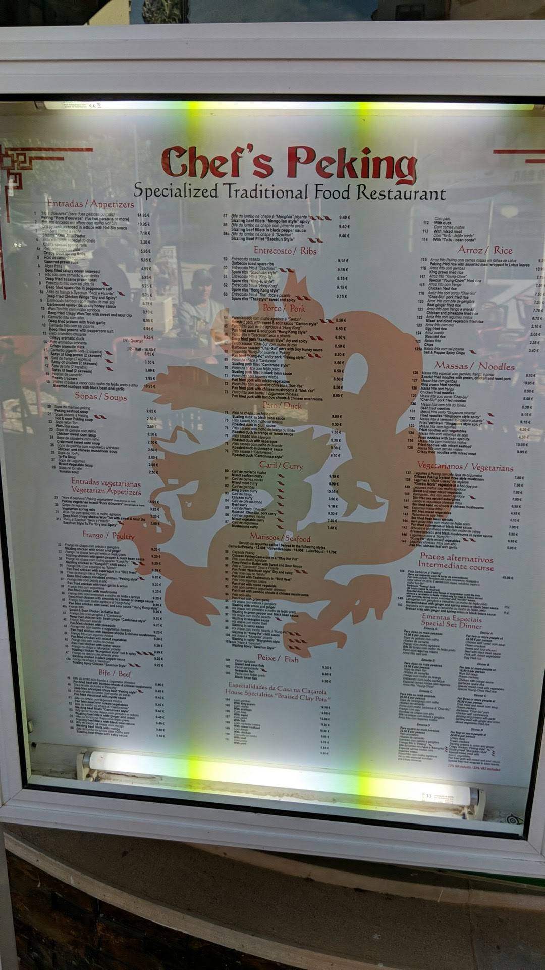 Menu at Chef's Peking restaurant, Olhos de Água