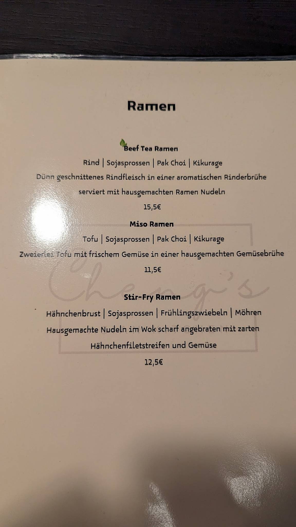 Speisekarte von Cheng's Asian Kitchen restaurant, Waldbronn
