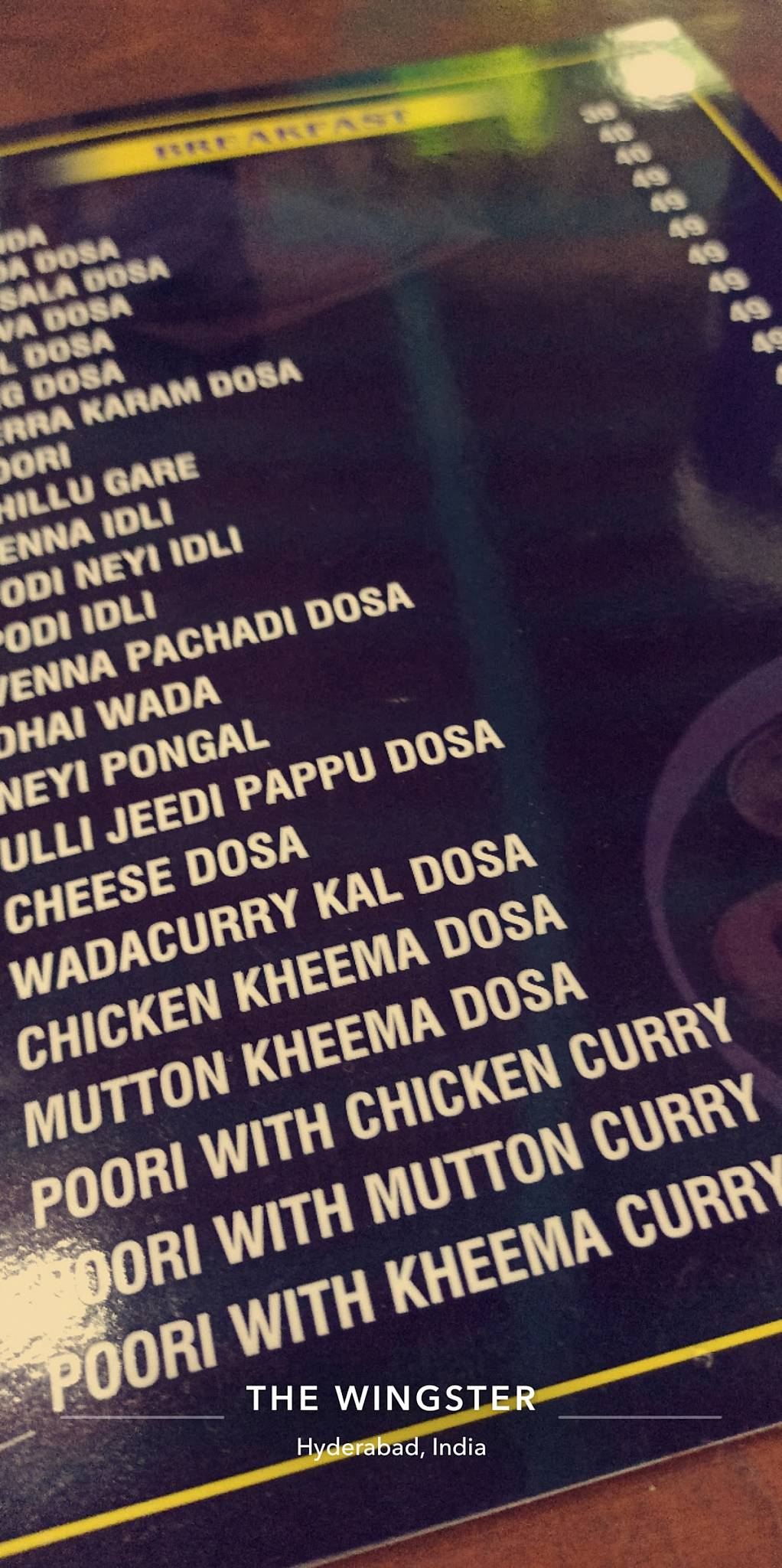 Menu at Aha Chepala Pulusu, Hyderabad