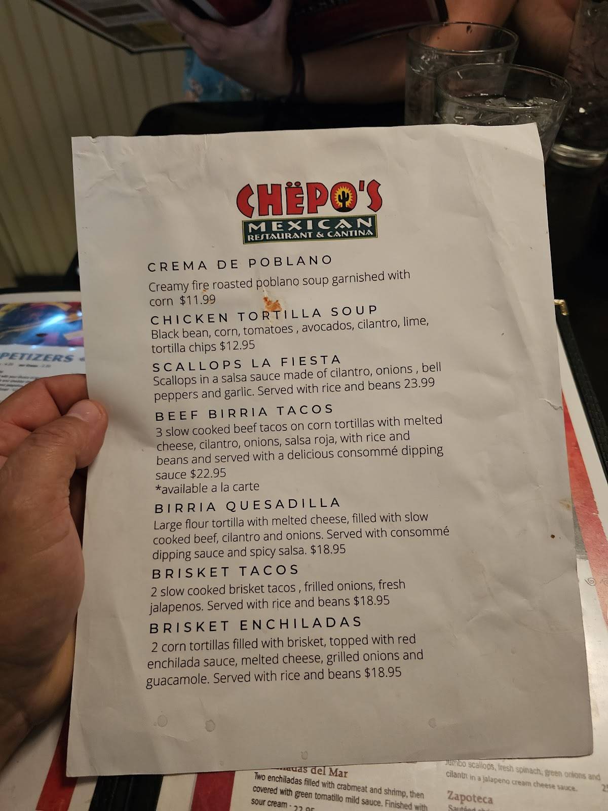 Menu at Chepo's Mexican Restaurant - Eagle River, Anchorage