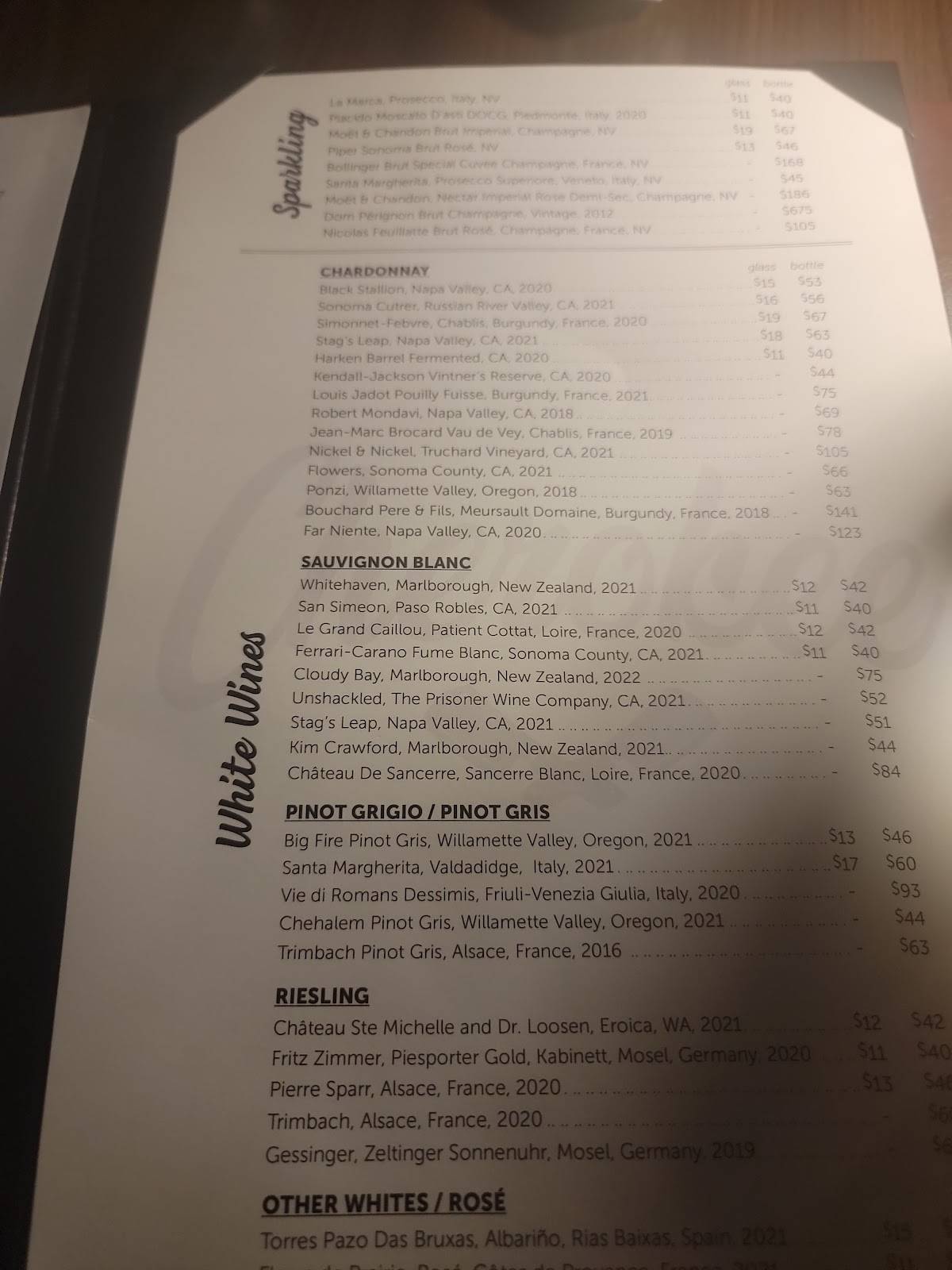 Menu at Cherokee Chophouse steakhouse, Marietta