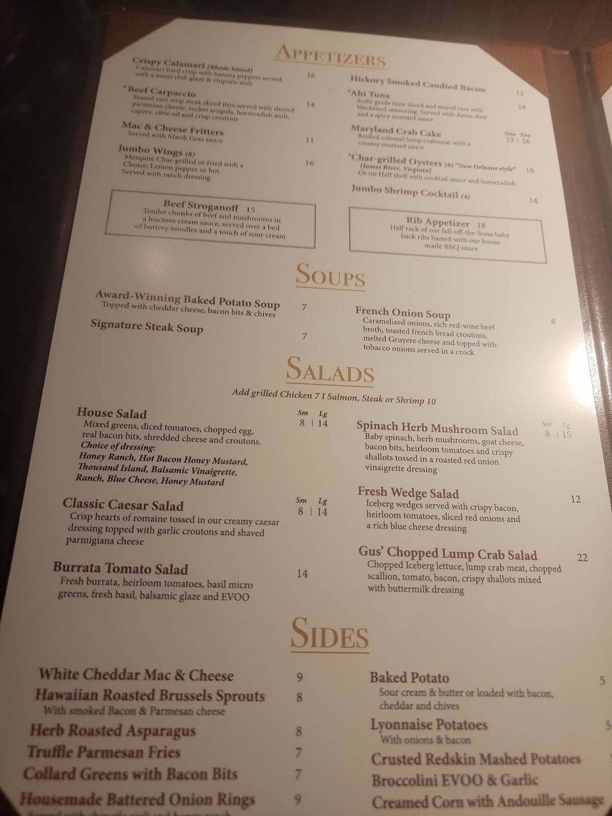 Menu at Cherokee Chophouse steakhouse, Marietta