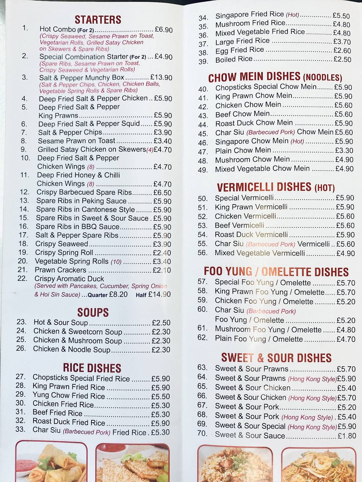 Menu at Chopsticks restaurant, Chesterfield