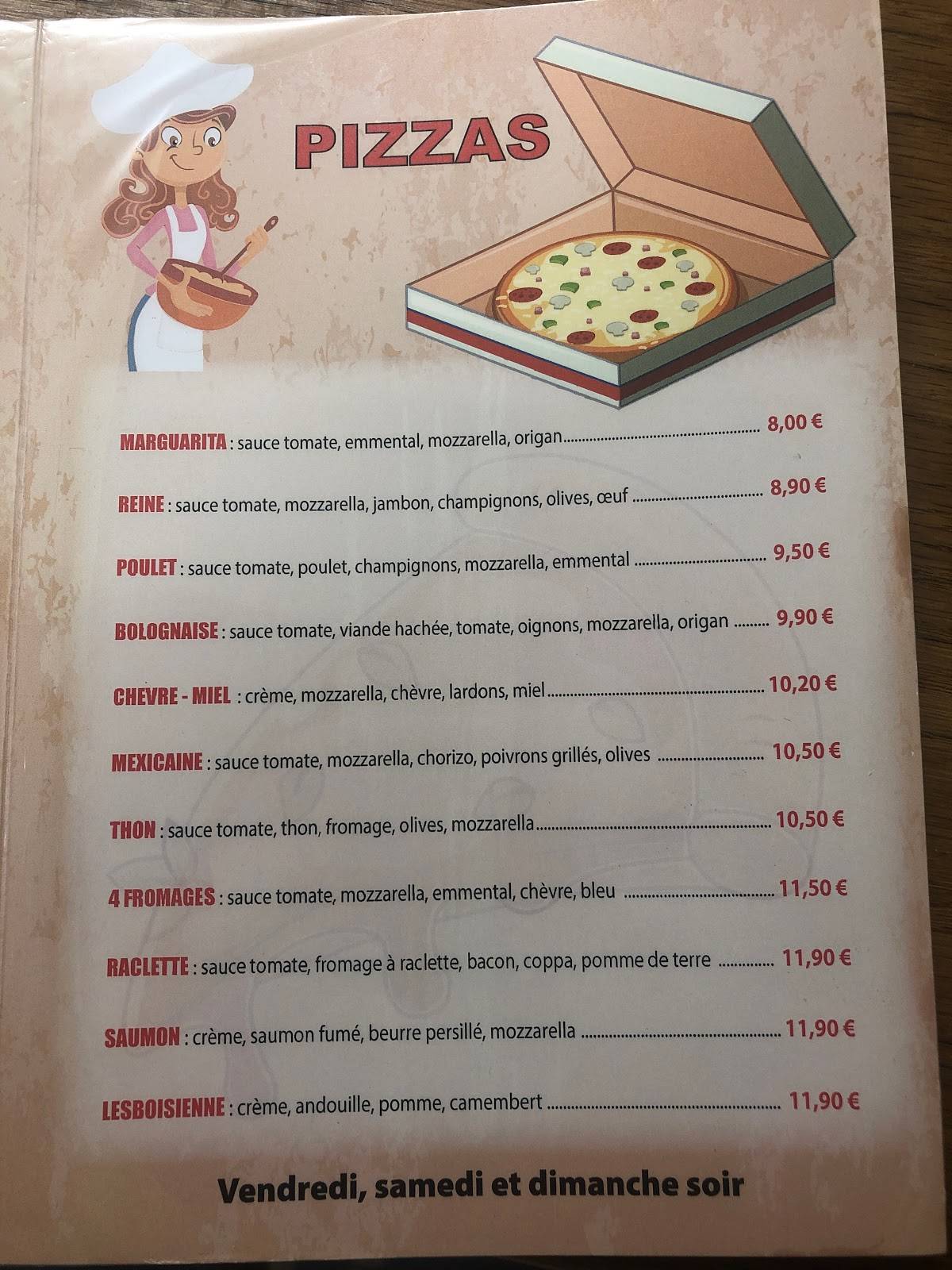 Menu au Chez vero restaurant, Lesbois