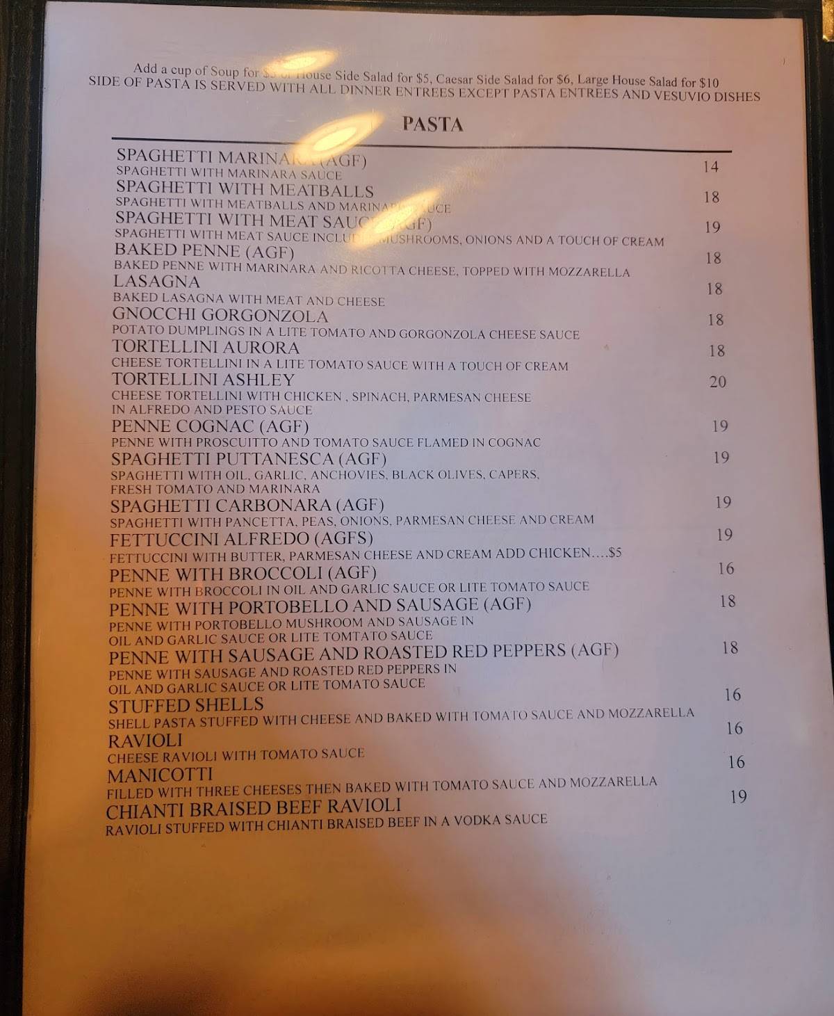 Menu at Mamma Onesta's Italian Restaurant, Lockport