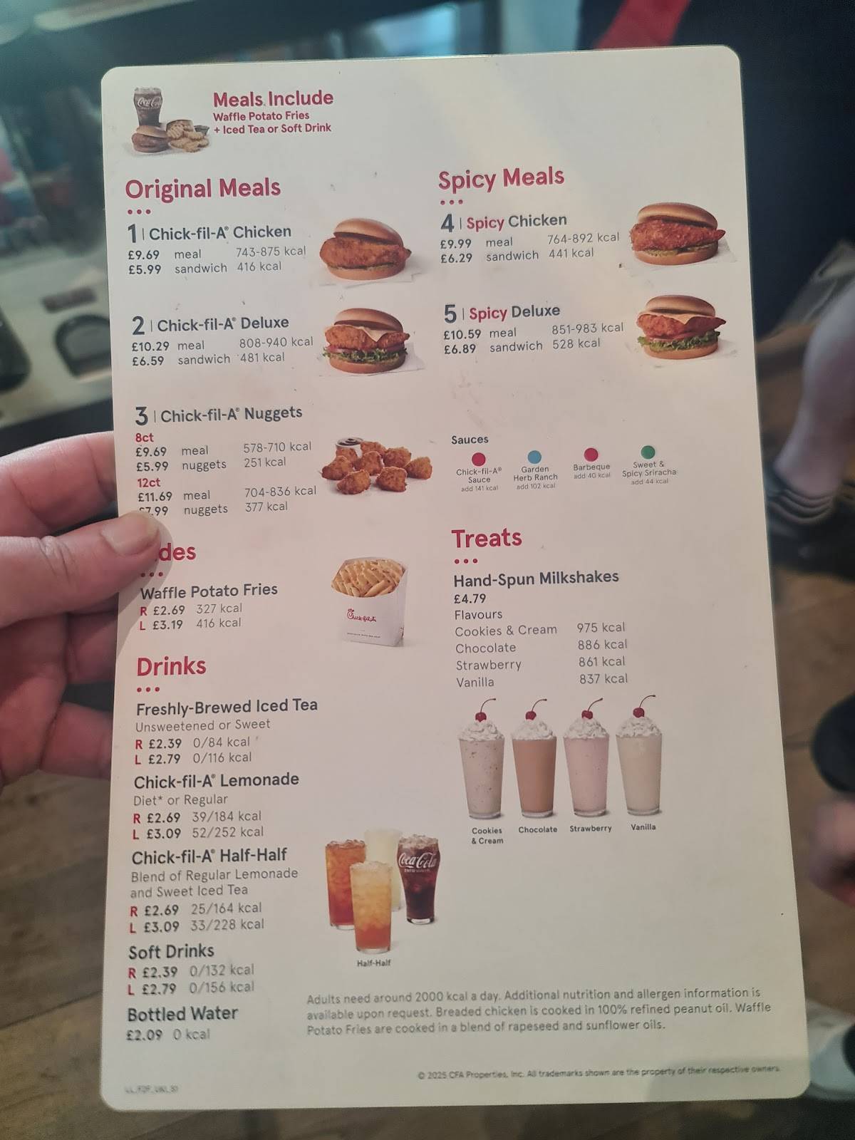 Menu at Chick-fil-A restaurant, Lisburn