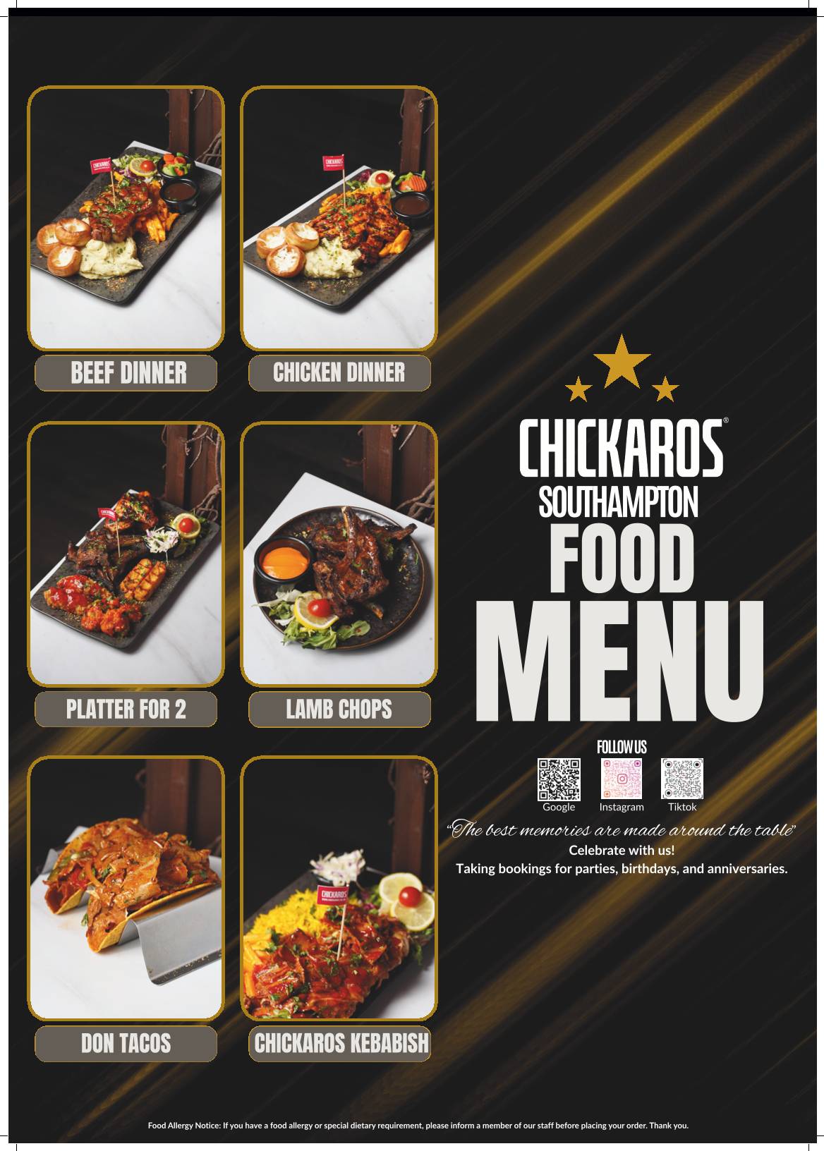 Menu at Chickaros Southampton restaurant, Southampton