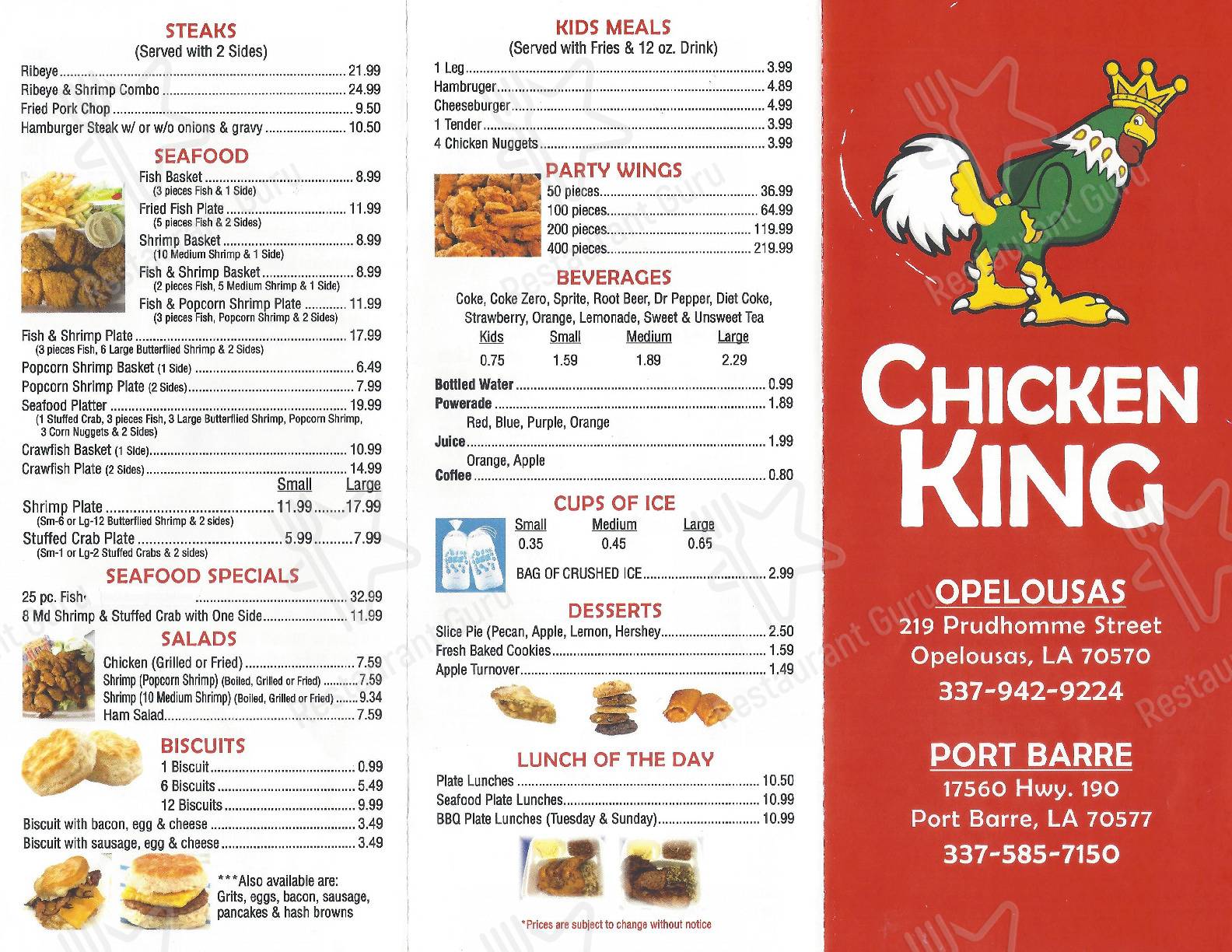 Menu at Chicken King BBQ, Opelousas