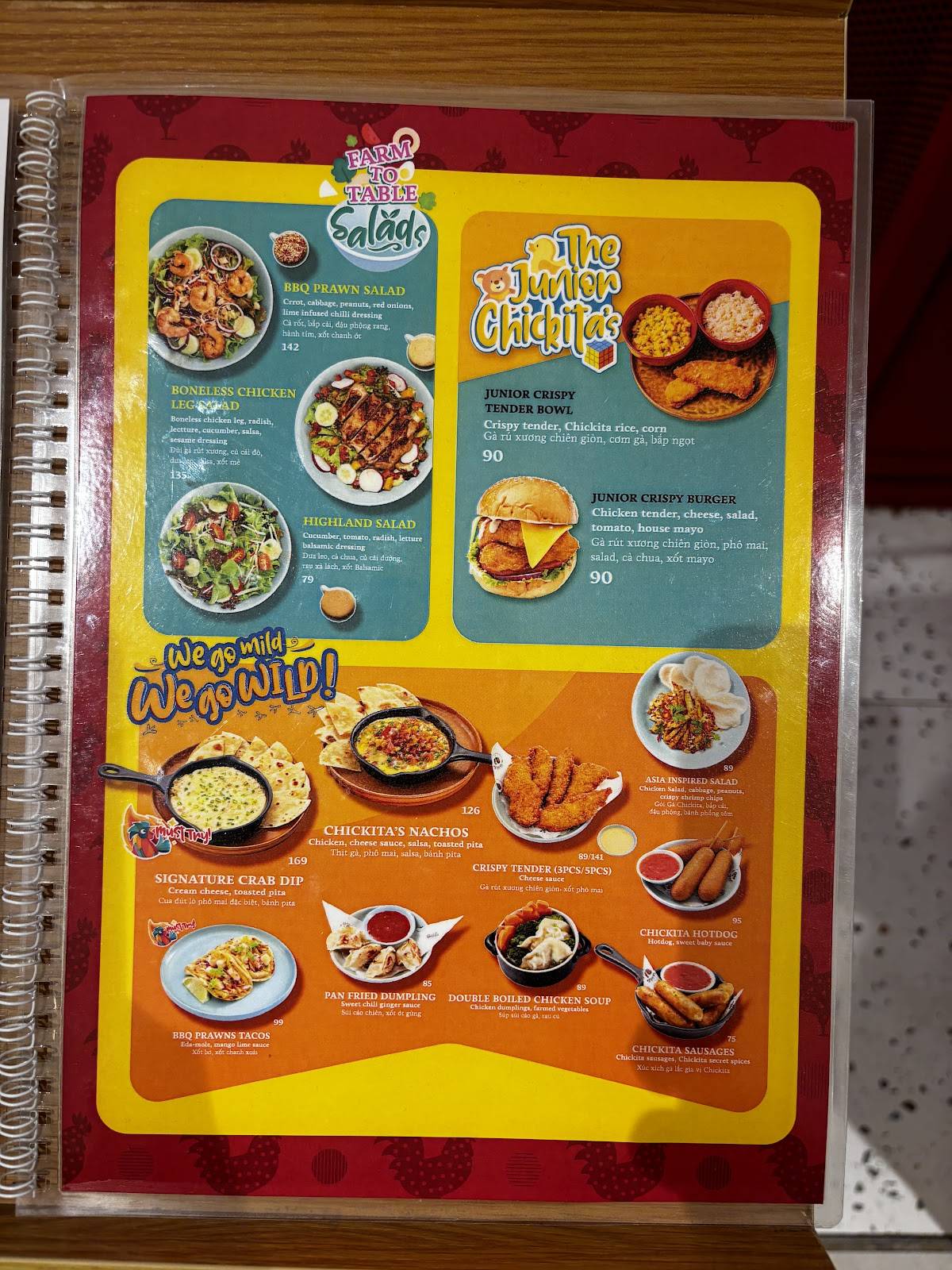 Menu at Chickita Lotte Mall West Lake restaurant, Hanoi