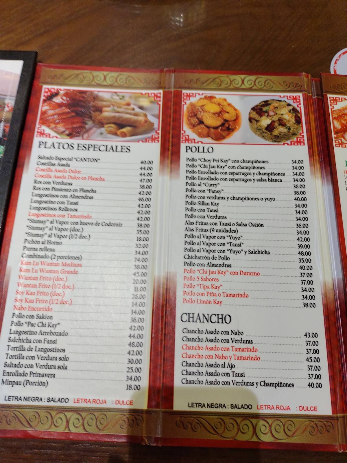 Carta del restaurante Chifa Canton, Piura, Av. Vice 230