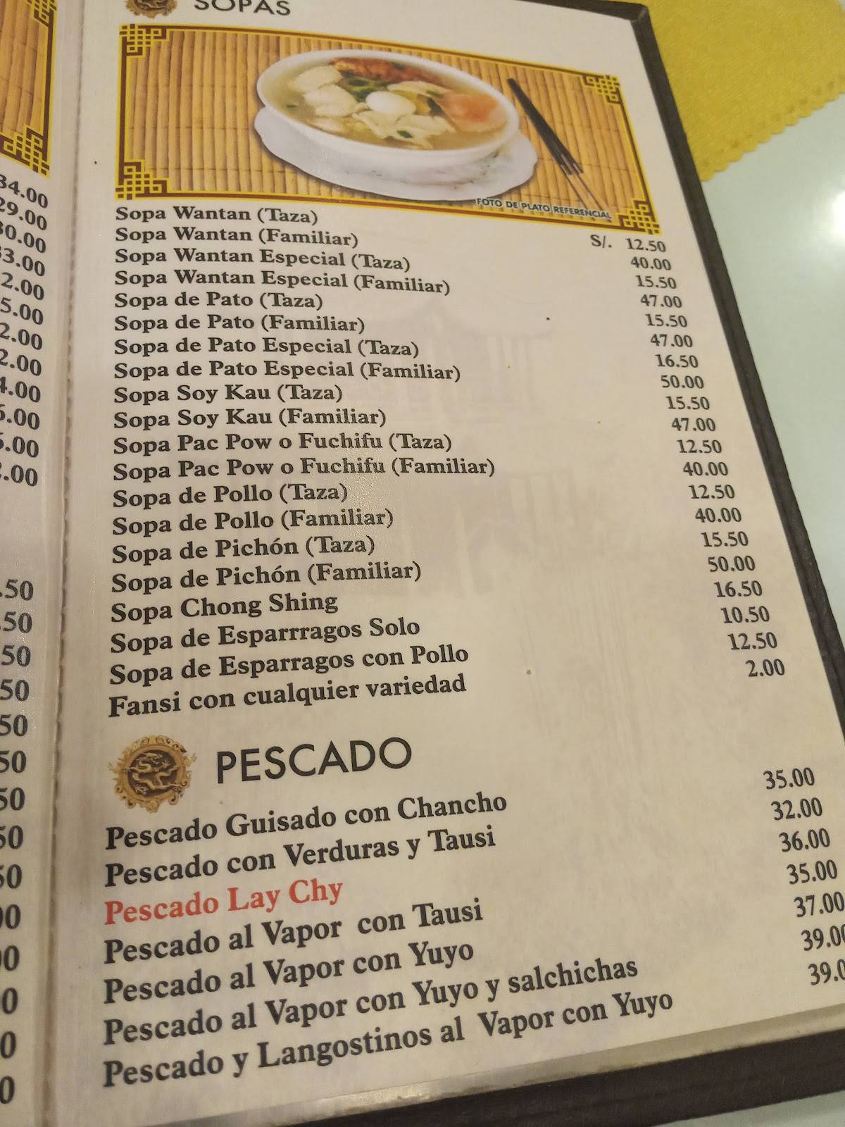 Carta del restaurante Chifa Canton, Piura, Av. Vice 230