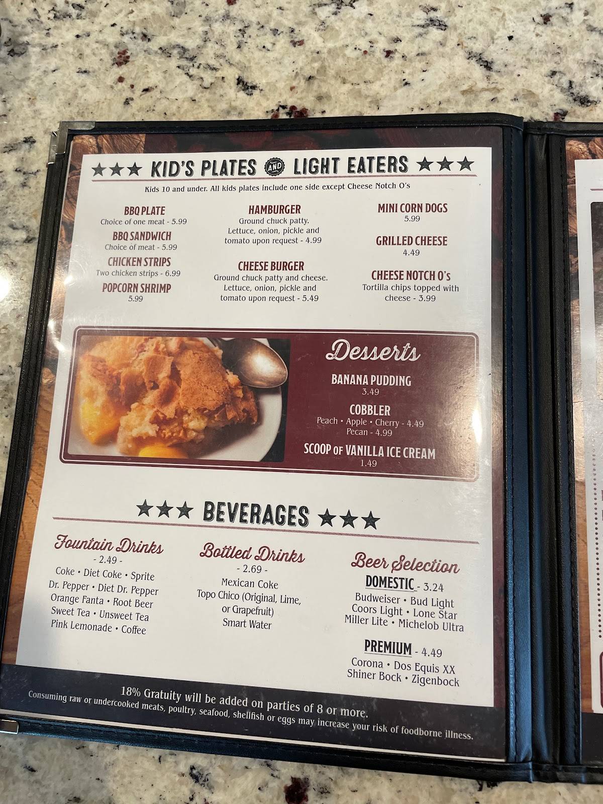 Menu at Top Notch Texas BBQ, Childress
