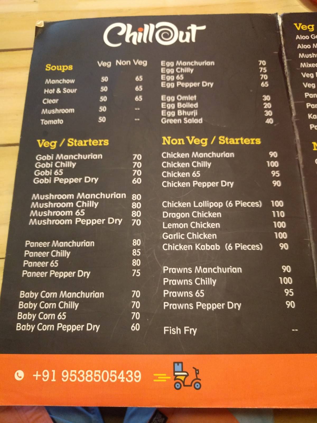 Menu at Chillout Cafe' Restaurant, Bengaluru, Near Christ Academy