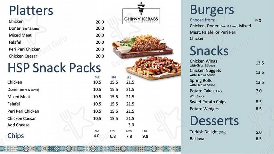 Menu at Chinny Kebabs and Grill, Chinchilla