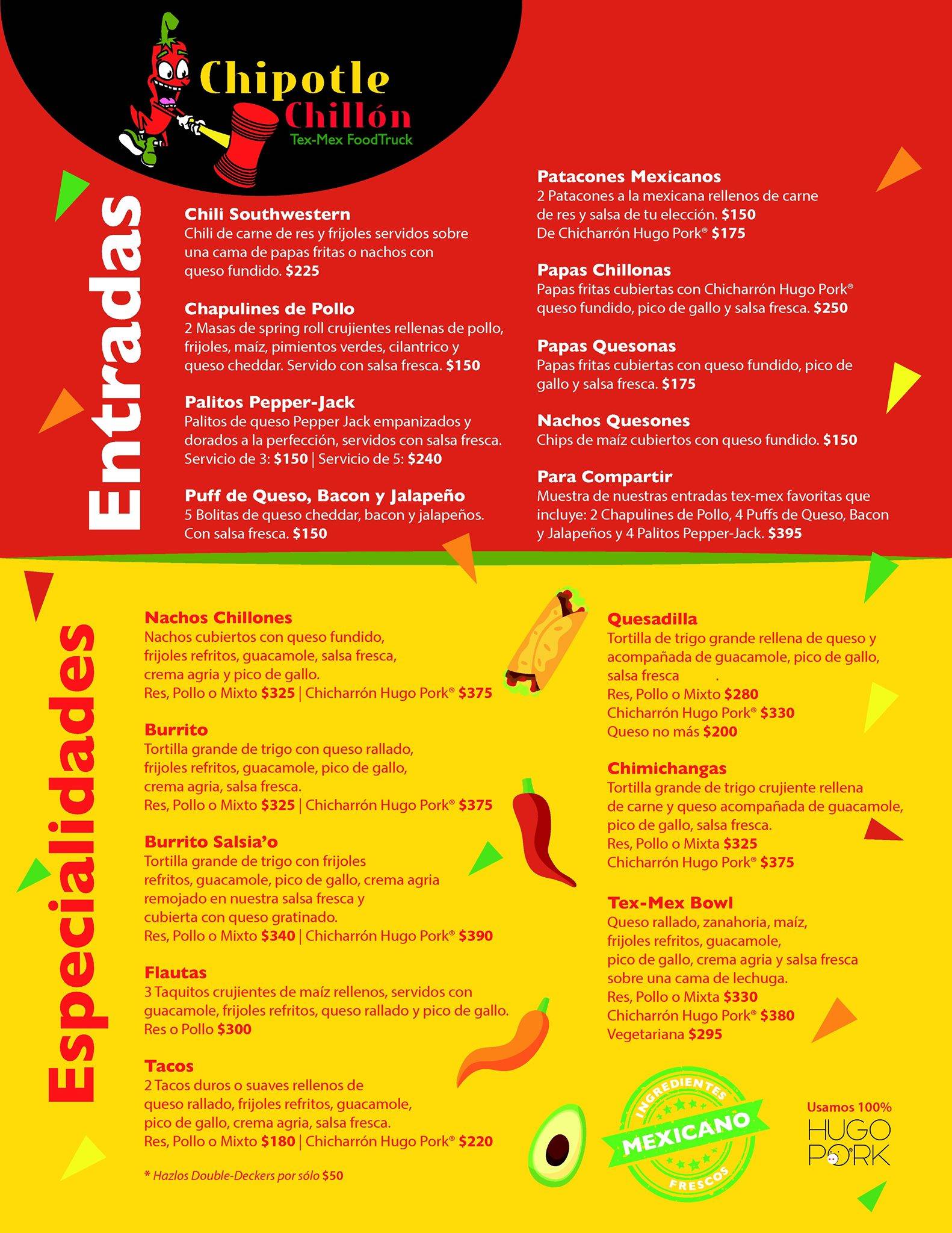 Menu at Chipotle Chillon Tex-Mex Restaurant, Santo Domingo