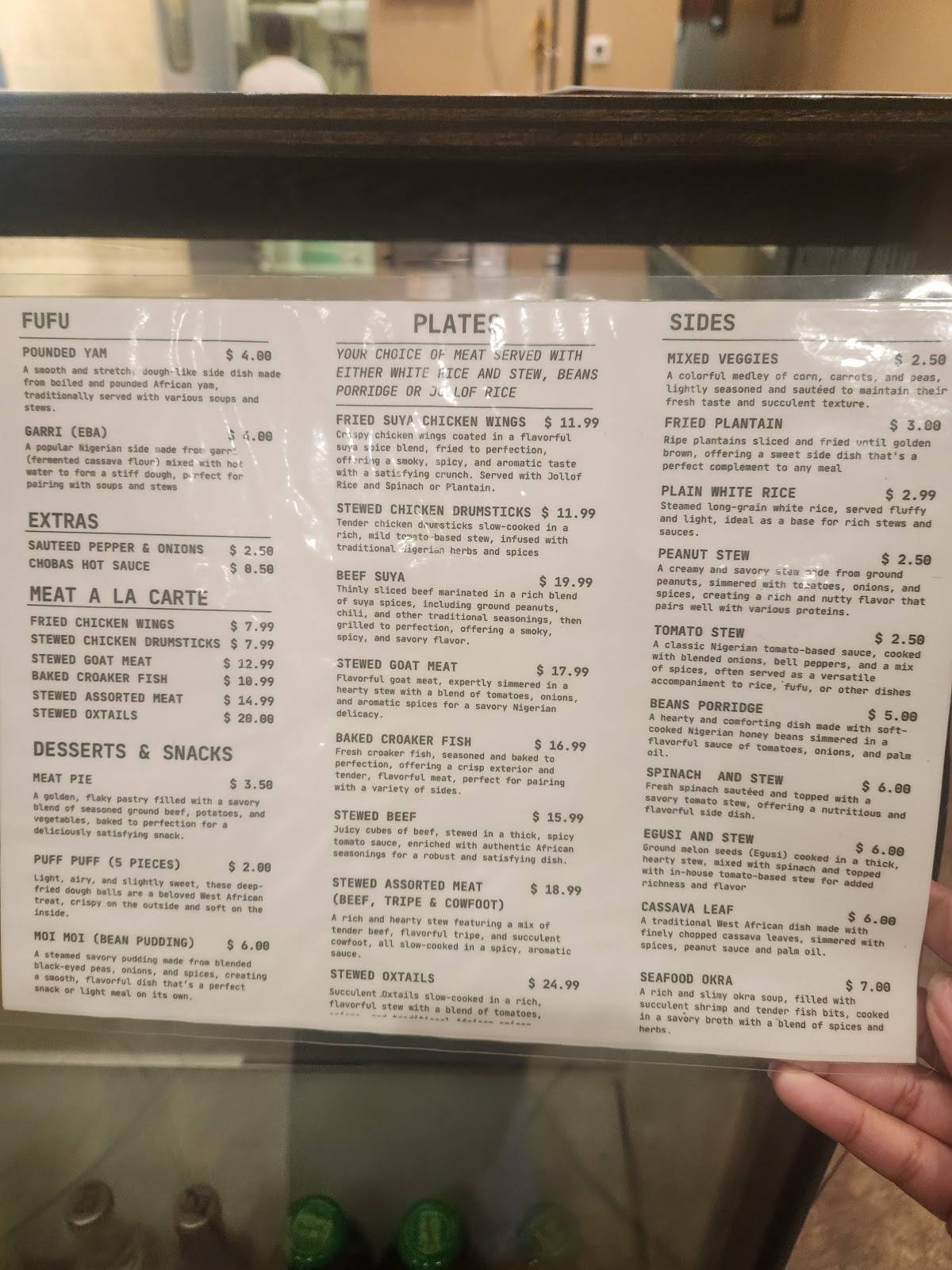 Carta del restaurante Choba's African Kitchen, Waldorf