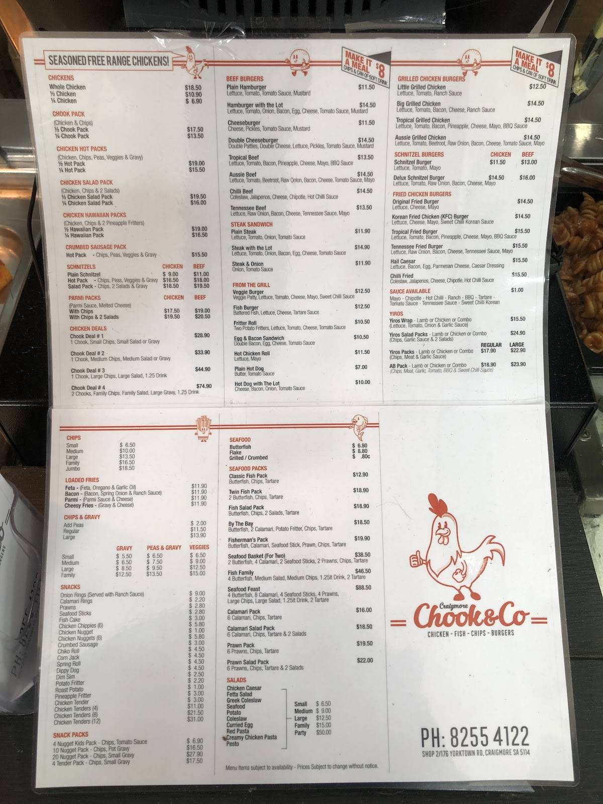 Menu at Chook & Co. fast food, Craigmore, shop 2/176 Yorktown Rd