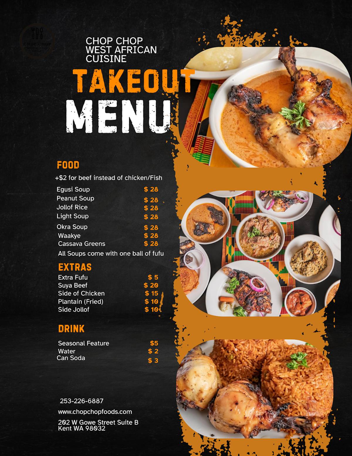 Carta del restaurante Chop Chop West African Cuisine, Kent