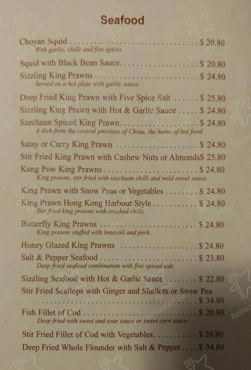 Menu at Choyan Restaurant, Gordon, 9 St Johns Ave