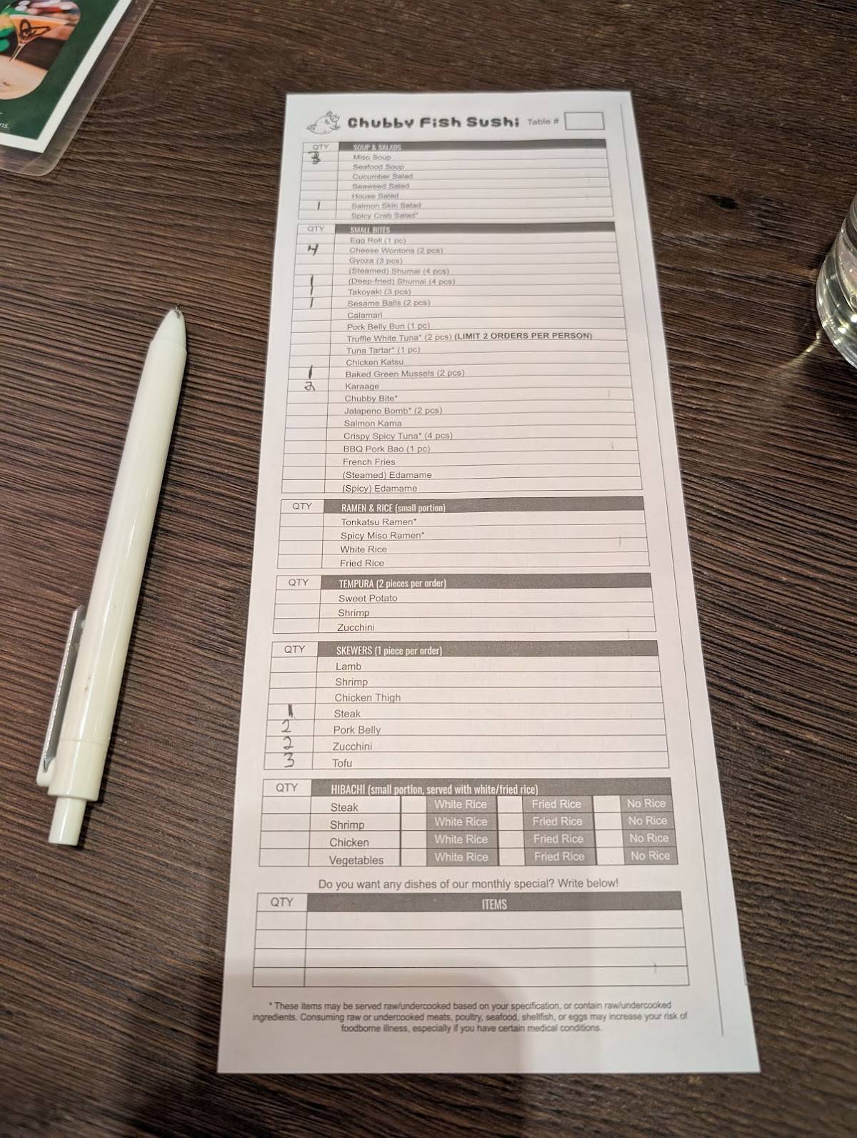 Menu at Chubby Fish Sushi restaurant, Thornton