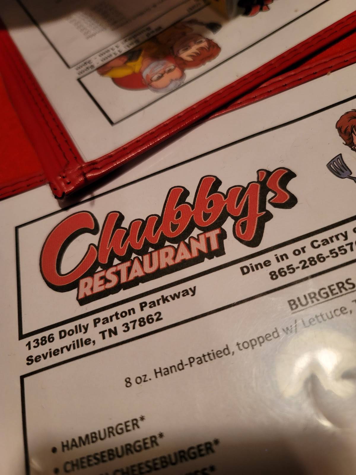 Menu at Chubby's Restaurant, Sevierville
