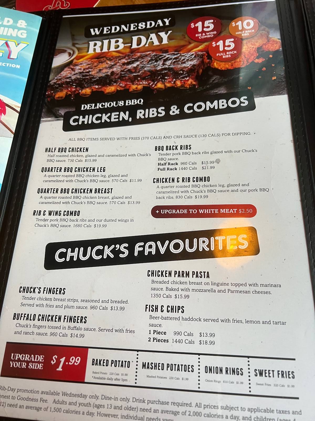 Menu at Chuck's Roadhouse Bar & Grill, London, 310 Clarke Rd