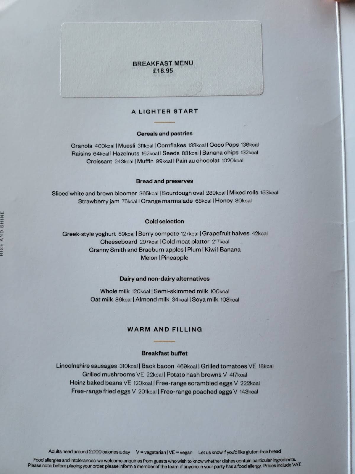 Menu at Cilantro restaurant, Reading