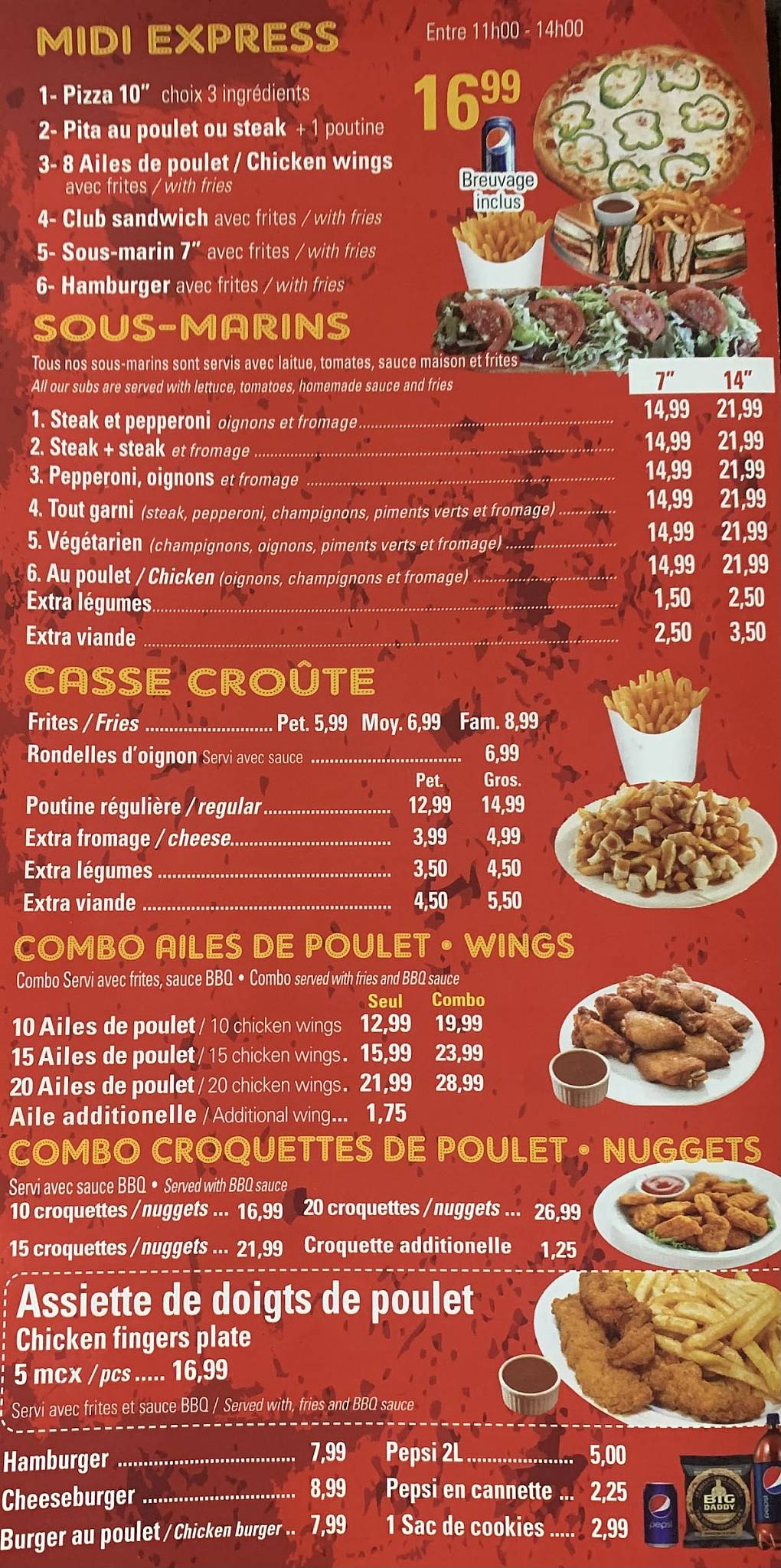 Menu au Cillo Pizza restaurant, Cookshire-Eaton