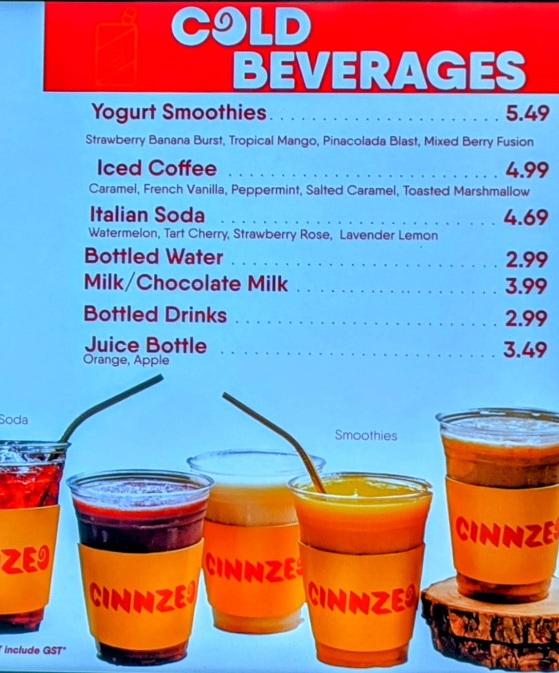 Carta de Cinnzeo Bakery Cafe, Niagara Falls
