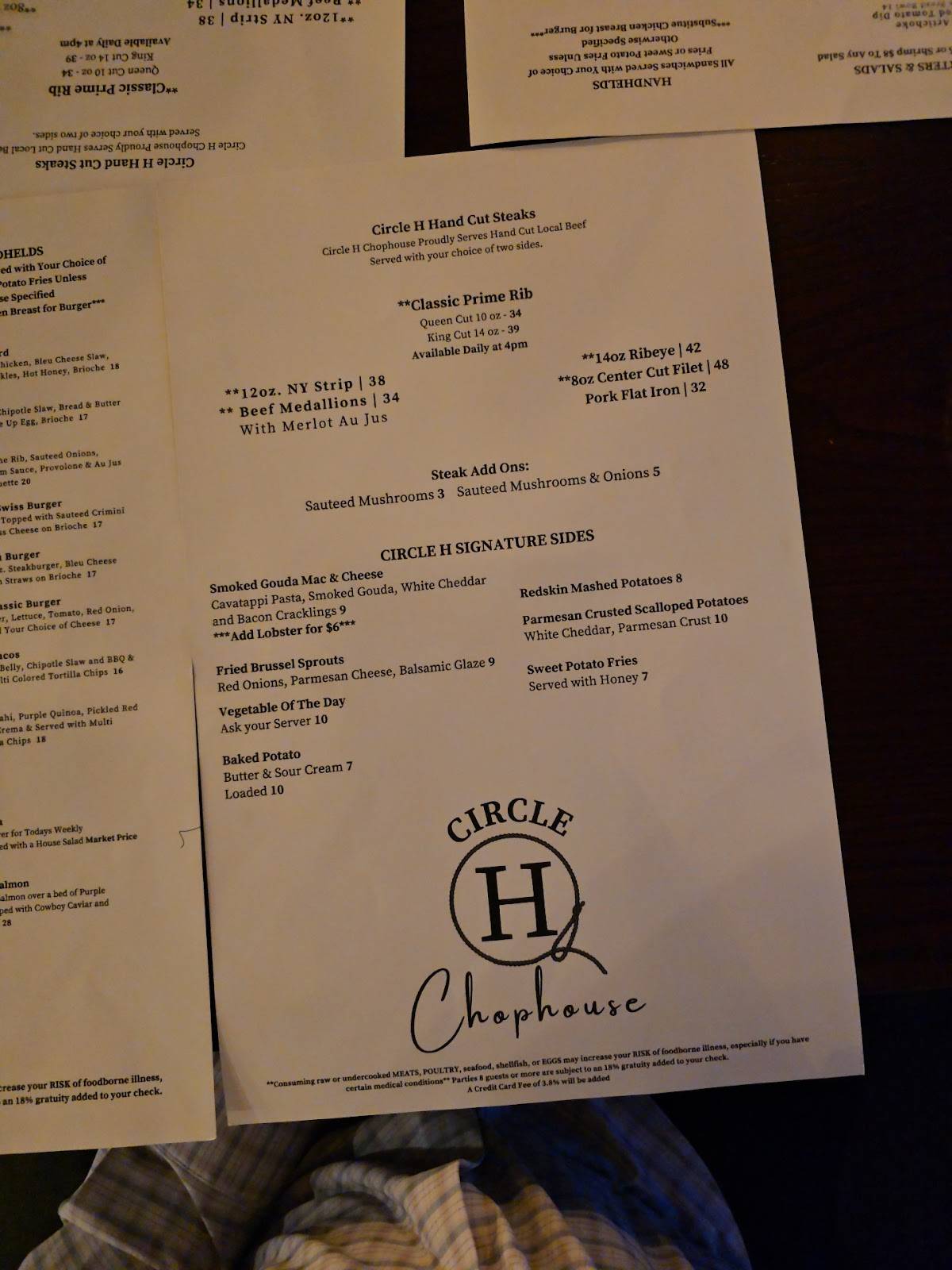 Menu at Circle H Chophouse pub & bar, Cherokee