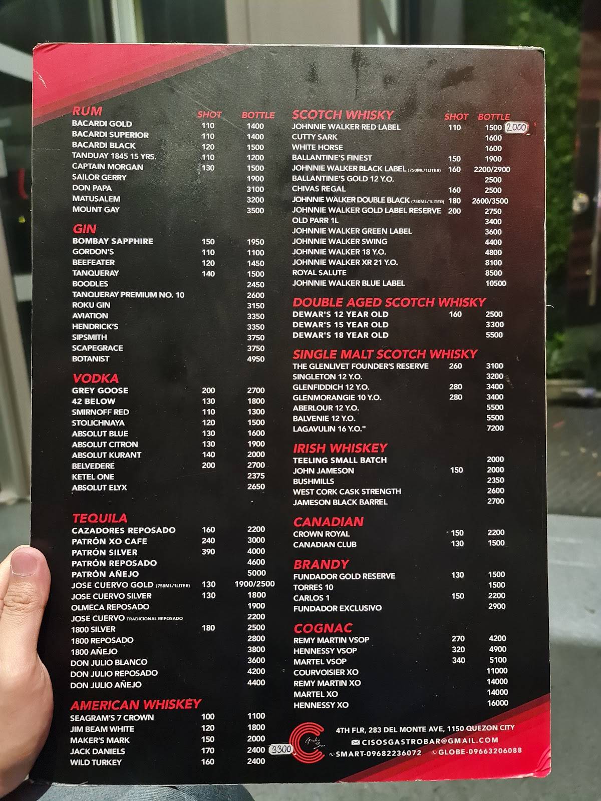 Menu at Ciso's Gastro - Bar, Quezon City