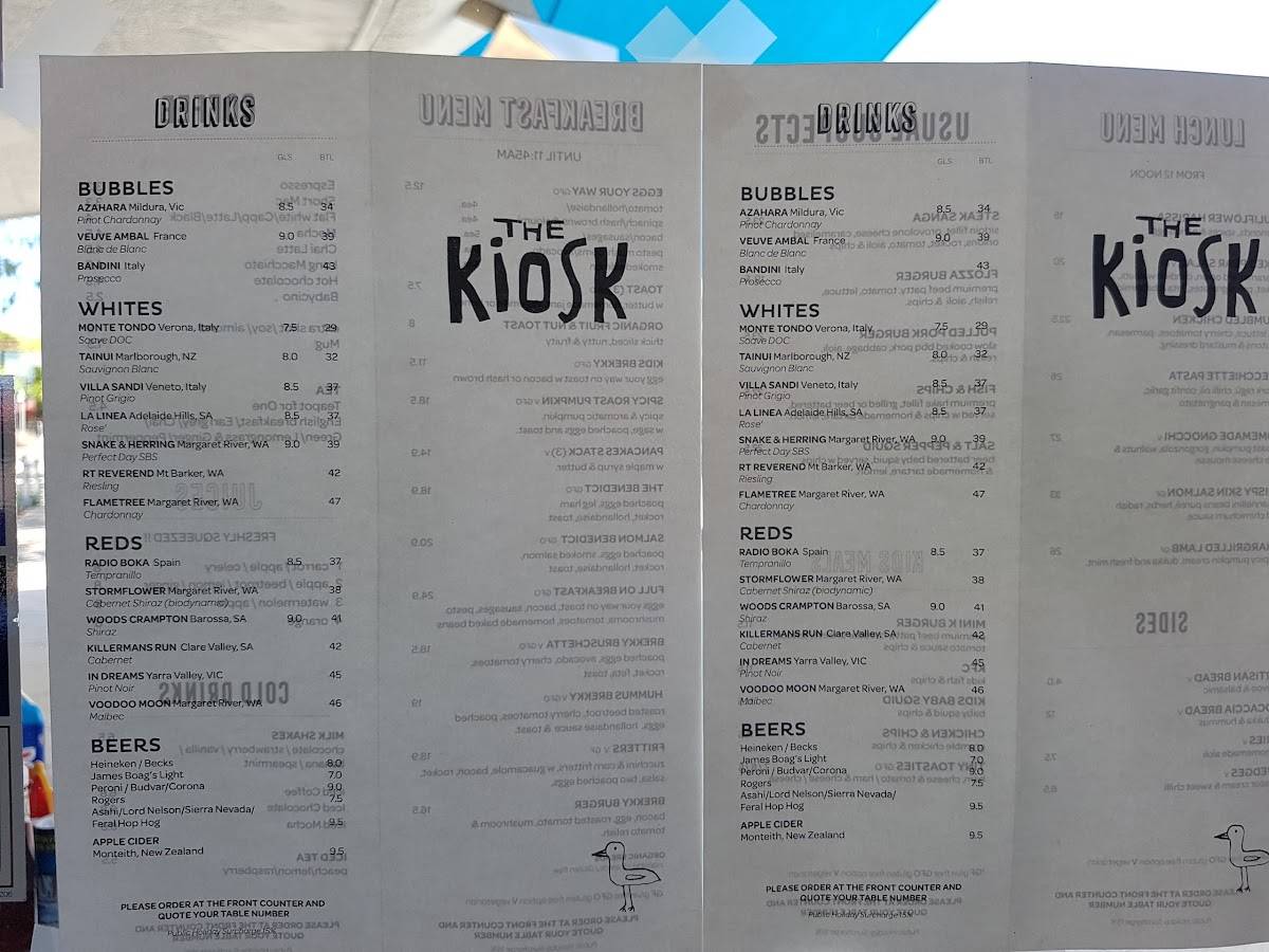 Menu at The Kiosk Floreat Beach cafe, City Beach