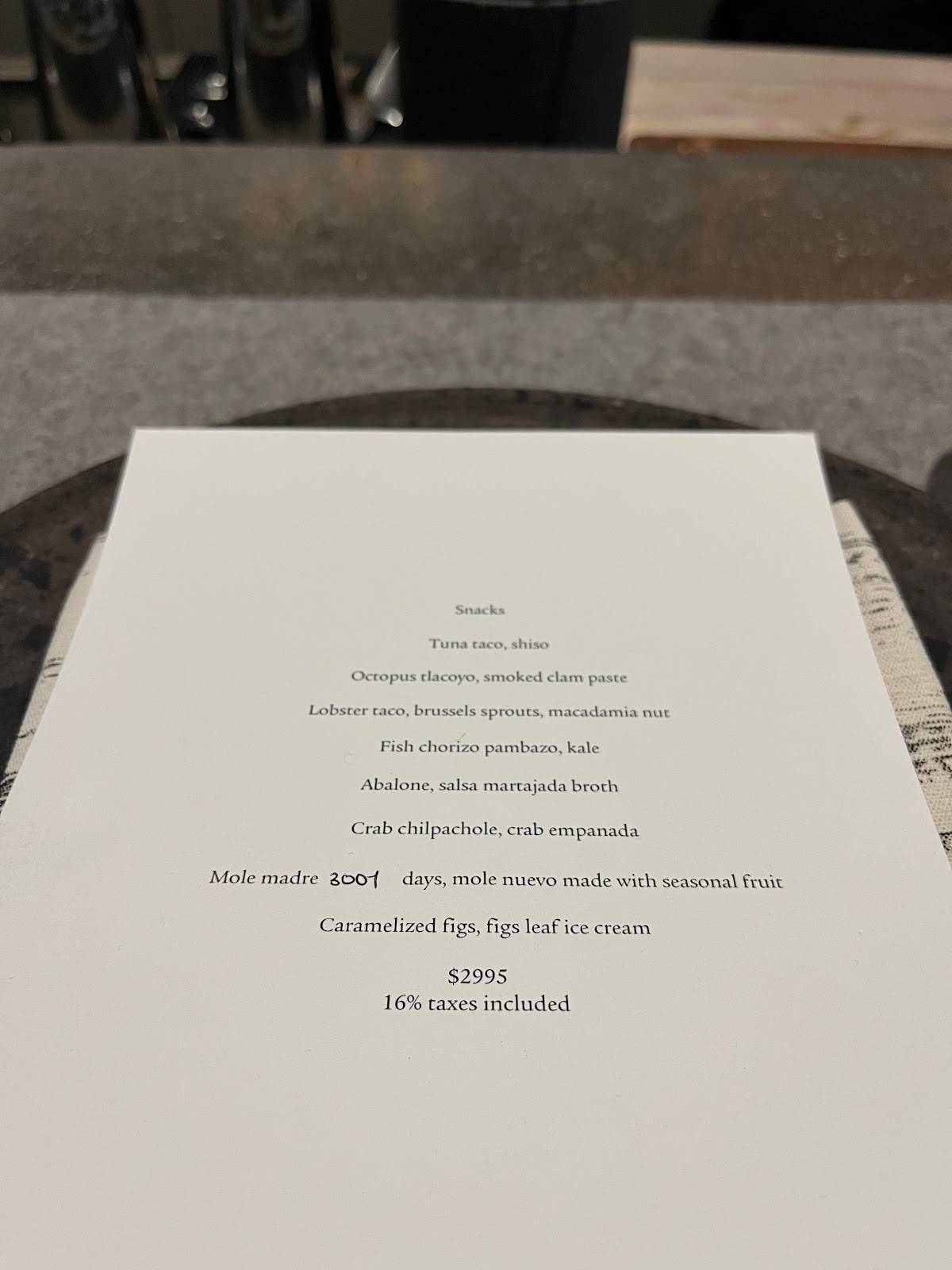 Carta del restaurante Pujol - Tasting Menu, Ciudad López Mateos ...