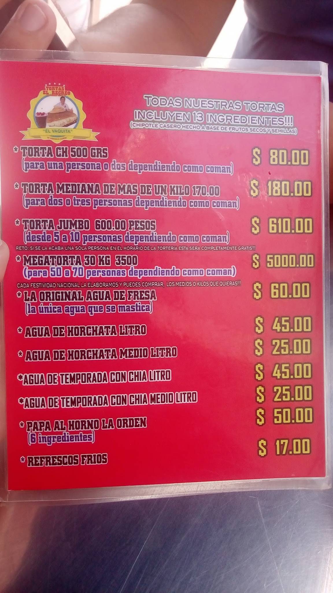 Carta del restaurante Tortas El Recreo Las Originales El Vaquita ...