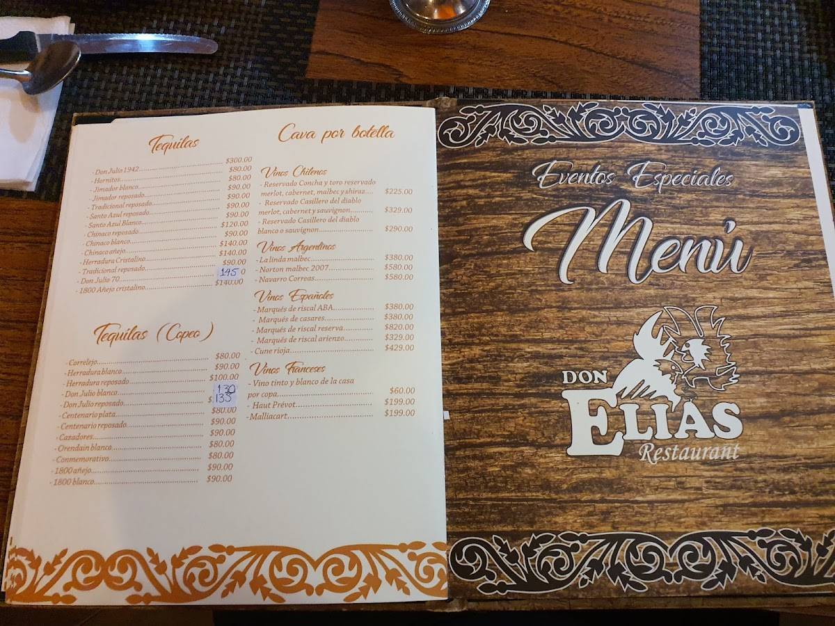 Carta de Restaurante Don Elías, Ciudad Victoria, 11 Juarez No. 650