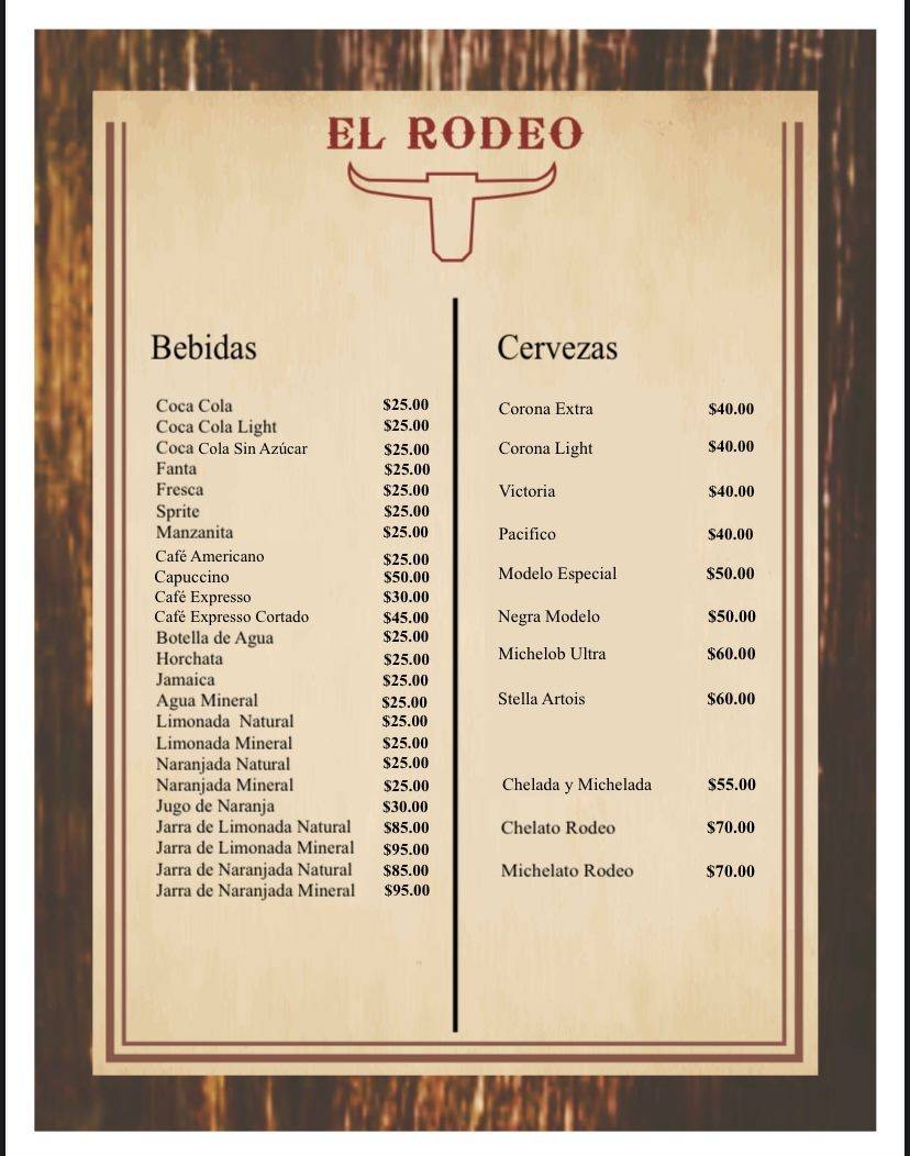 Carta de parrilla El Rodeo, Ciudad del Carmen