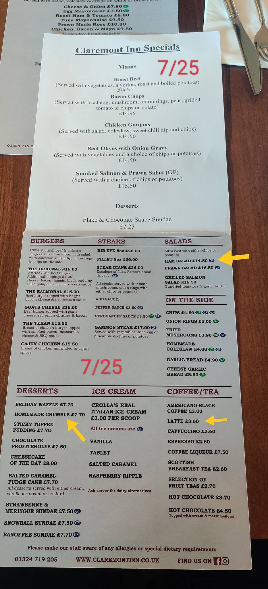 Menu at Claremont Inn pub & bar, Polmont