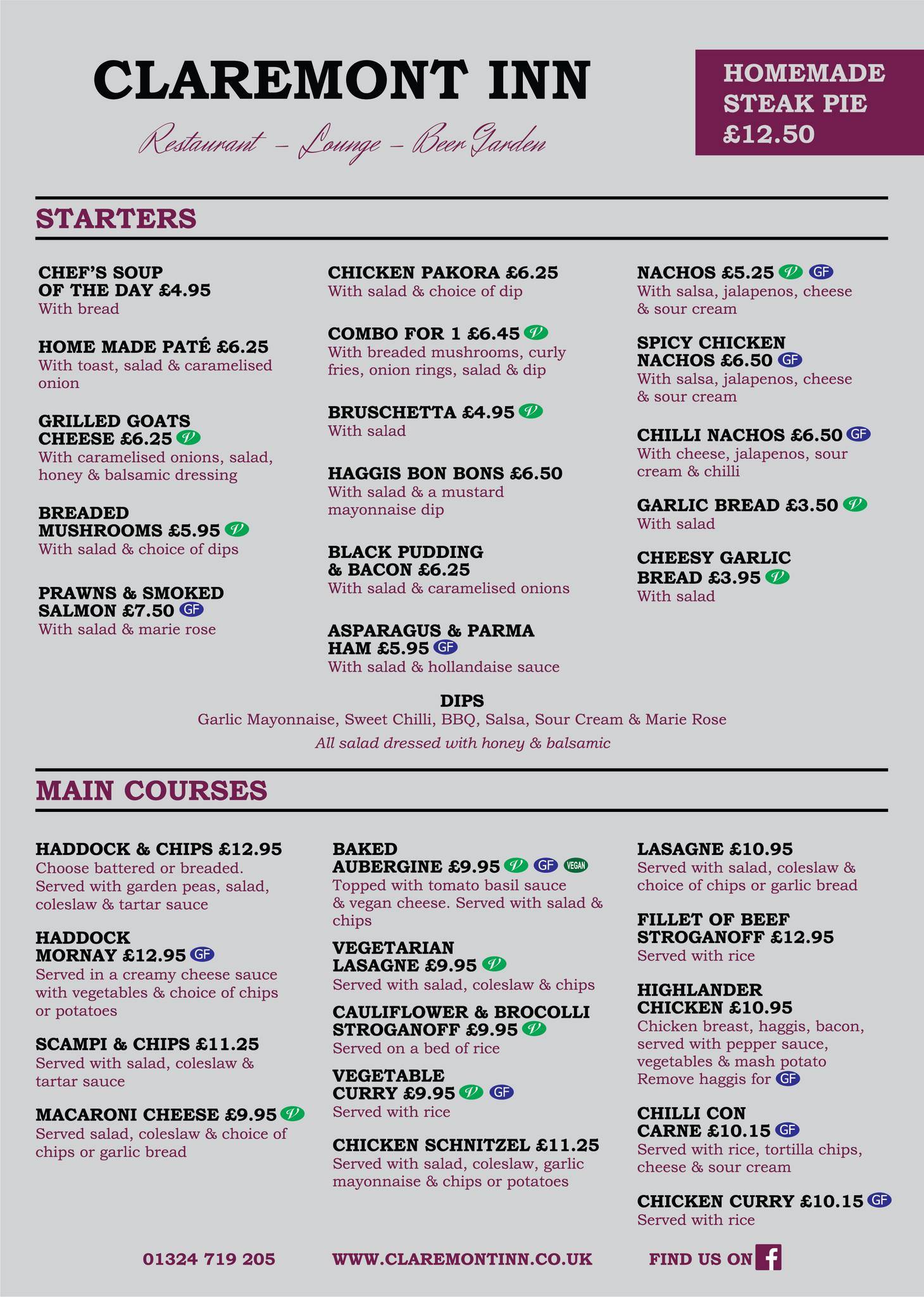Menu at Claremont Inn pub & bar, Polmont