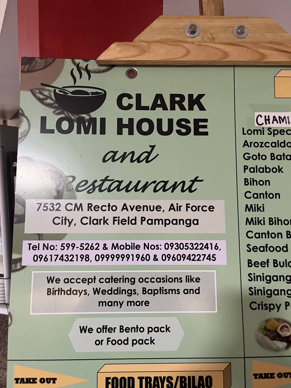 Menu at Clark Lomi House restaurant, Mabalacat