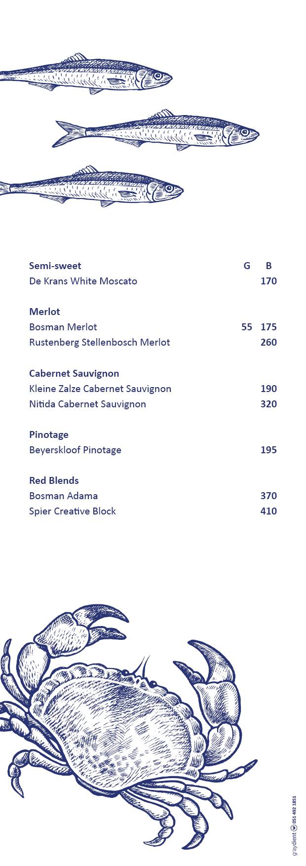 Menu at Clear Restaurant, Bloemfontein