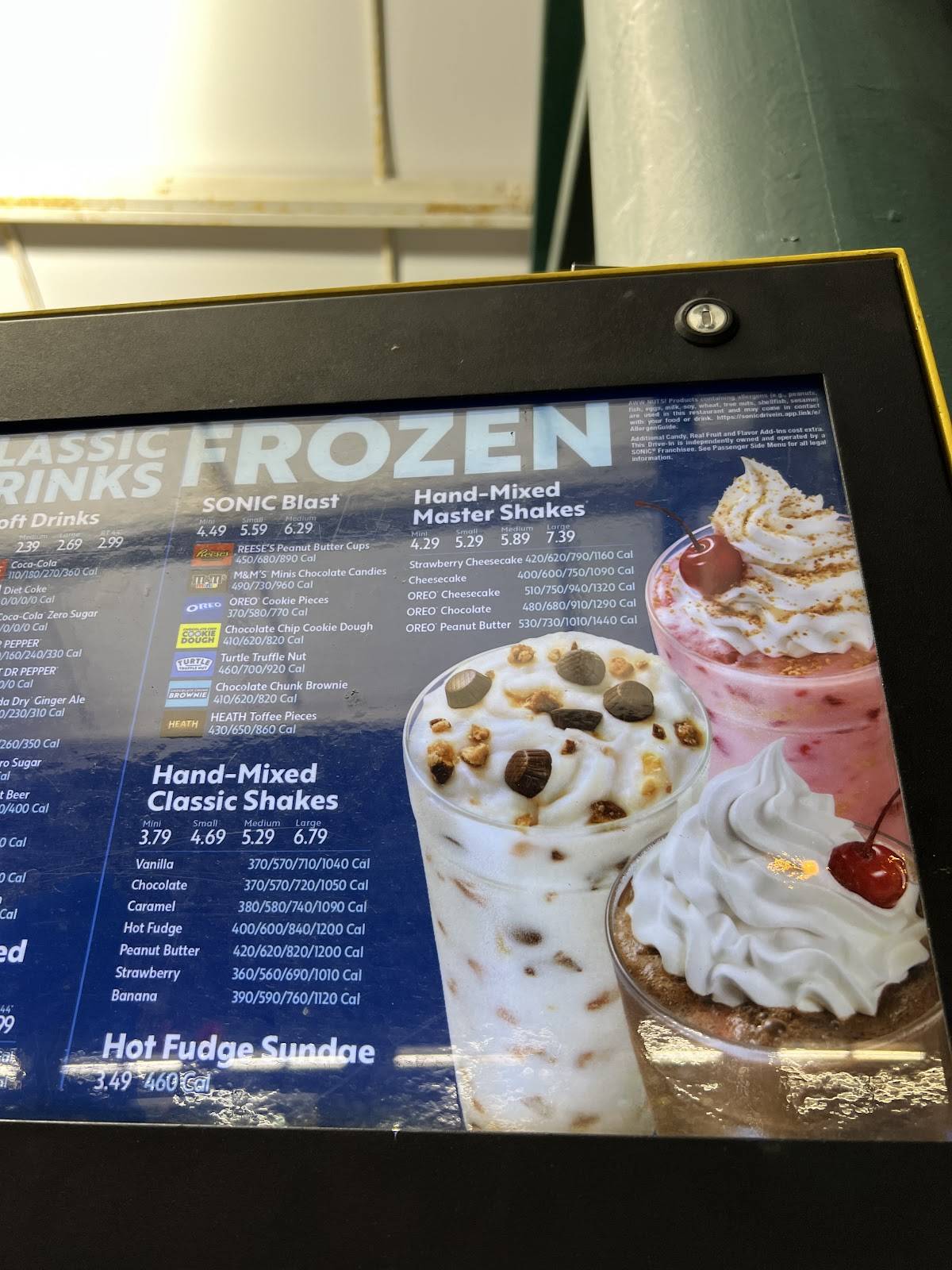 Menu at Sonic Drive-In fast food, Parma, Snow Rd