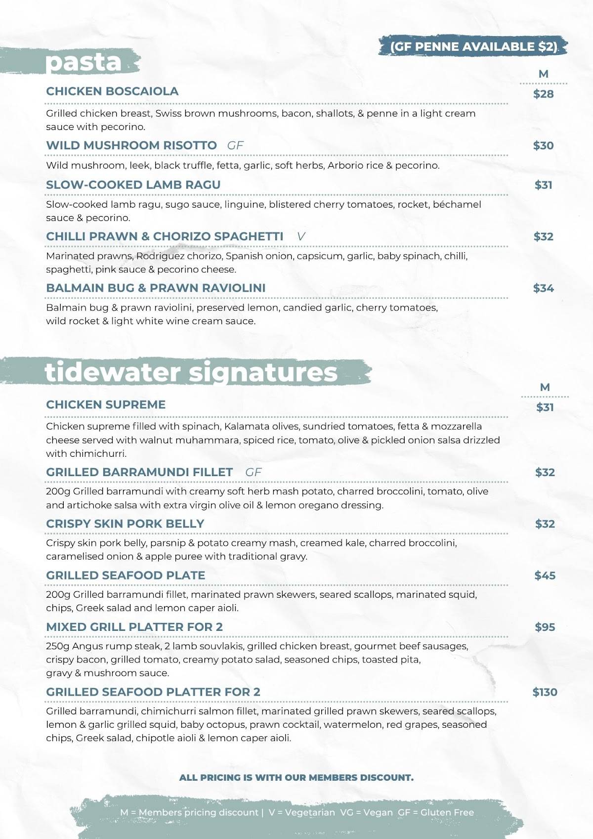 Menu at Davistown RSL Club (The Davo), Davistown